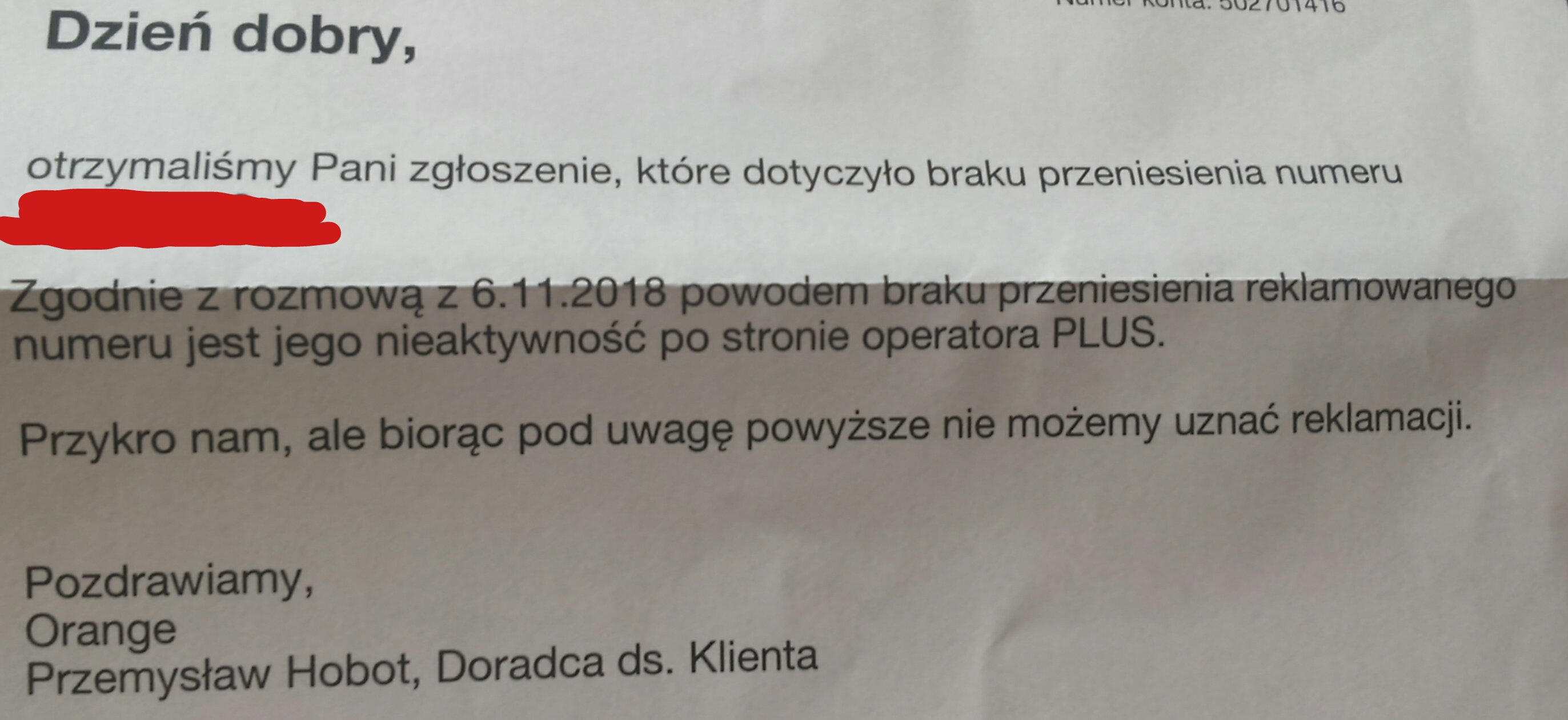 Przeniesienie numeru - Nasz Orange - 110901