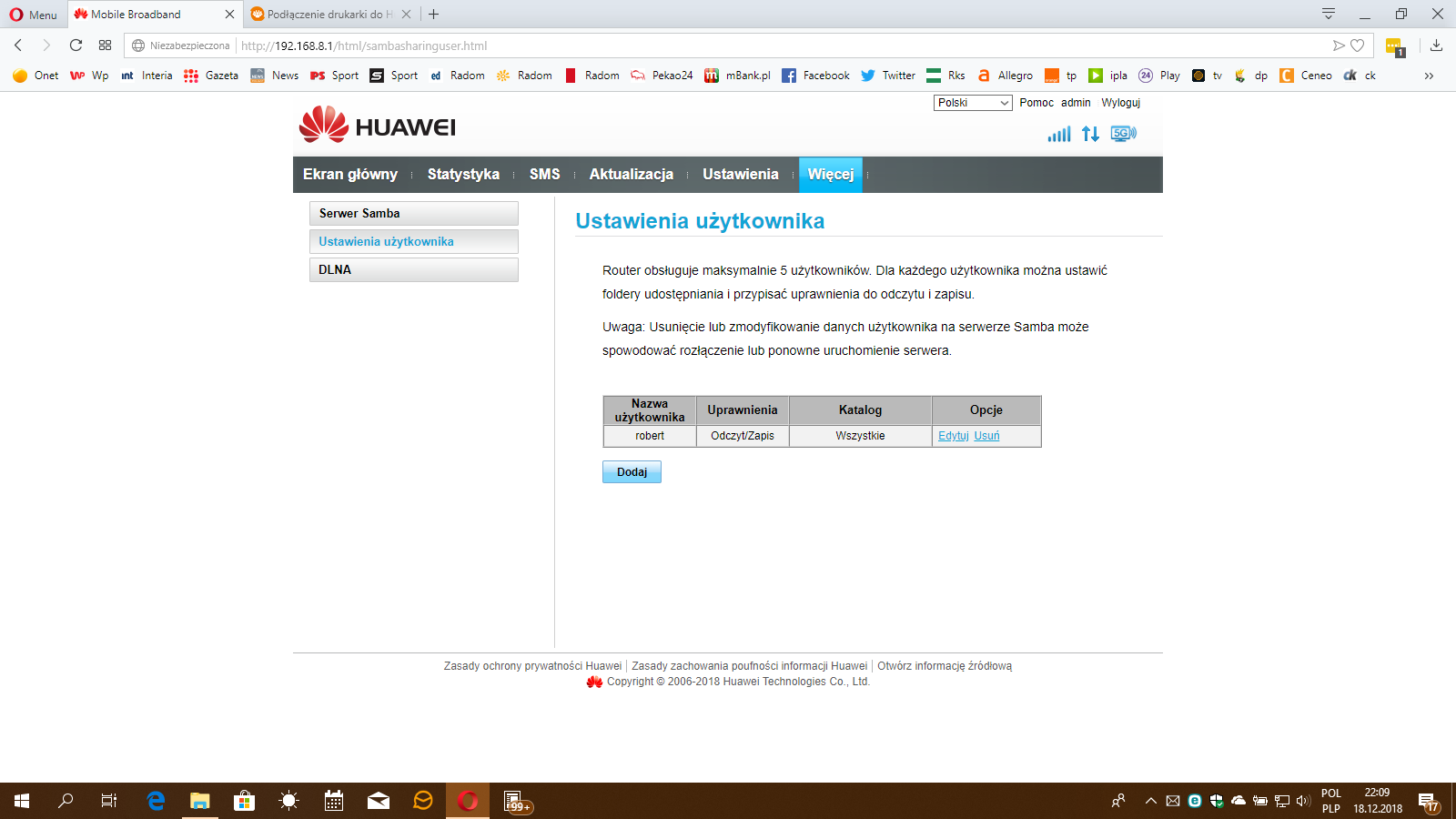 Podłączenie drukarki do Huawei b618 - Nasz Orange - 115866