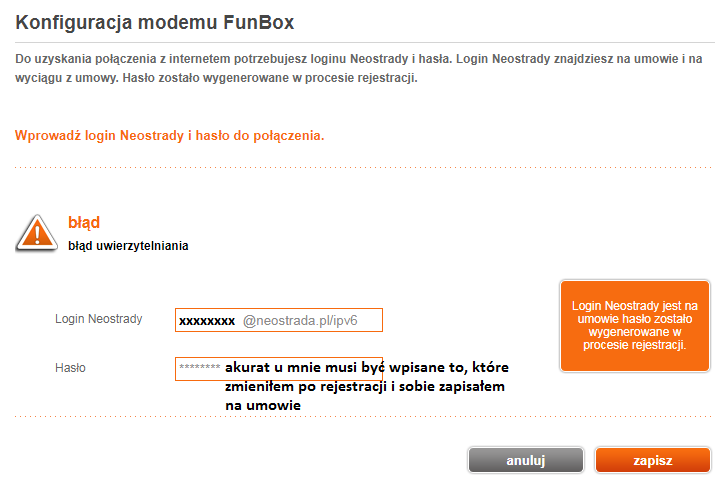 FUN BOX 2.0 Po resecie nie pobiera hasla / nie łączy się z internetem ...