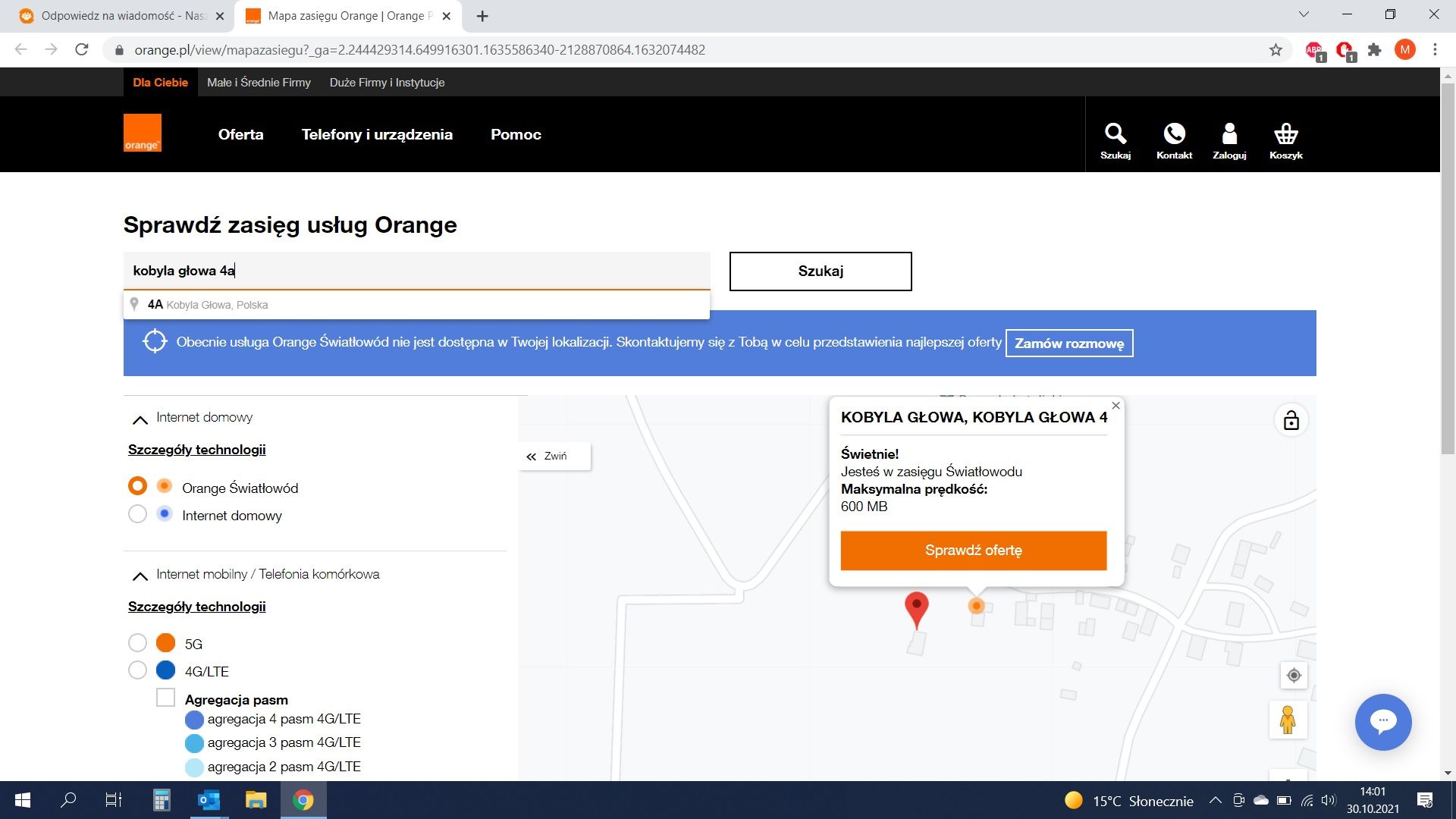 Brak dostępu światłowodu w jednym domu