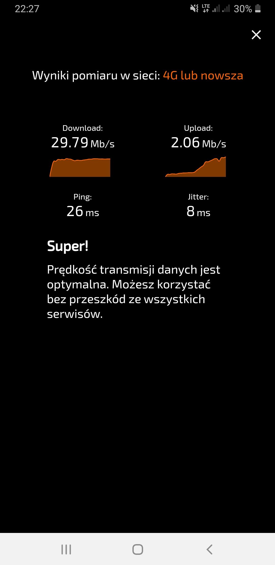 Speedtest w aplikacji Mój Orange