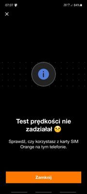 Speedtest w aplikacji Mój Orange