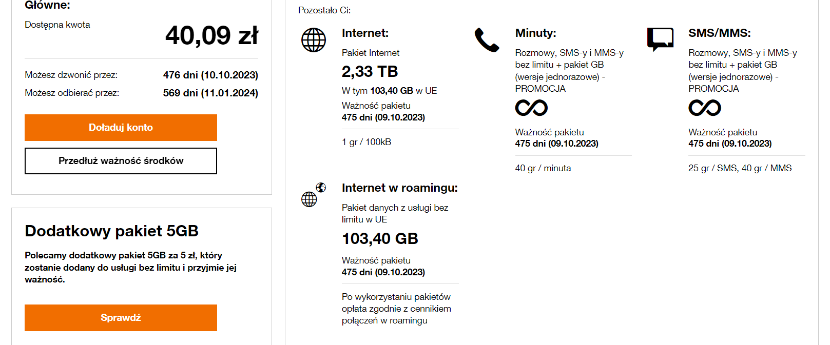 Rozmowy, SMSy i MMSy bez limitu do wszystkich + pakiet 5 GB na WAKACJE aktywacja 22-26.06.2022 ...